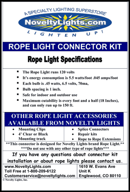Rope Light Connector Kit 2 Foot - Novelty LightsNovelty Lights | LED ...