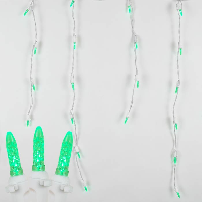 Green LED Icicle Lights on White Wire - Novelty Lights Inc Novelty ...