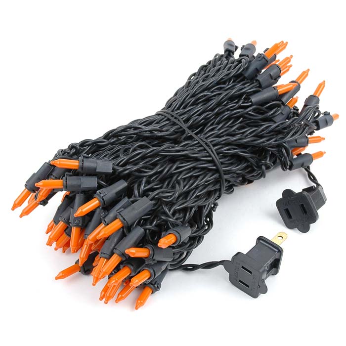 Frosted Orange Christmas Mini Lights Set 100 Light Black Wire 50 Feet ...