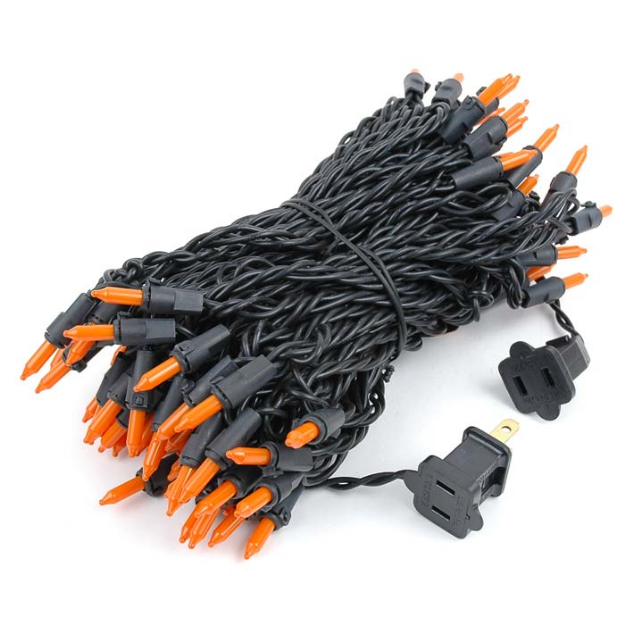 Frosted Orange Christmas Mini Lights Set 100 Light Black Wire 50 Feet ...