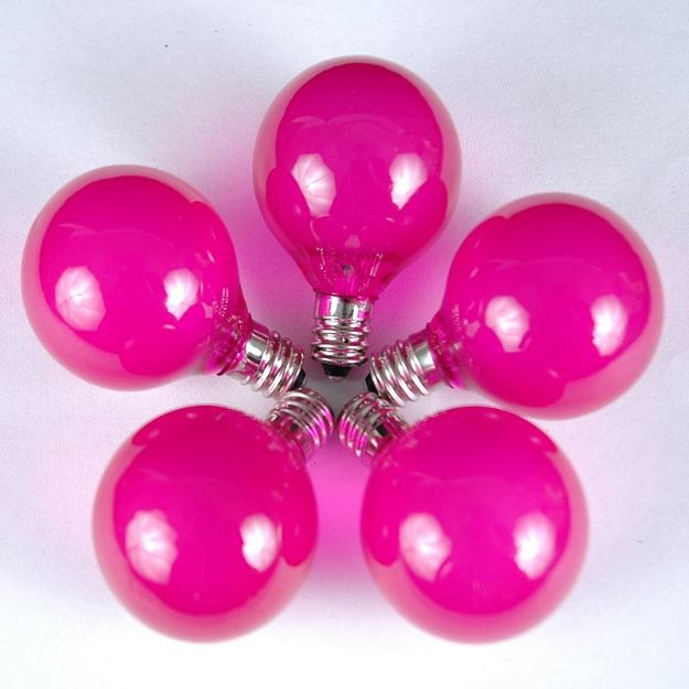 Pink G40 Globe/Round Outdoor String Light Set on White Wire - Novelty ...