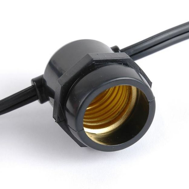 25 Warm White LED S14 Heavy Duty String Light Sets on Black Wire ...