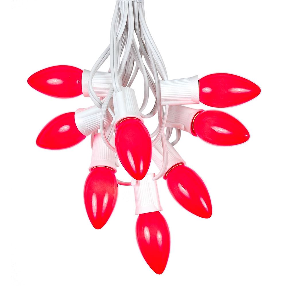 Ceramic Red C9 Outdoor String Light Set on White Wire - Novelty Lights ...