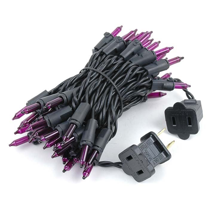 Purple Christmas Mini Lights Set 50 Light Black Wire 11 Feet - Novelty ...