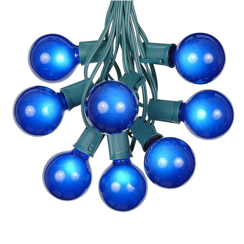 Blue Satin G50 Globe/Round Outdoor String Light Set on Green Wire ...