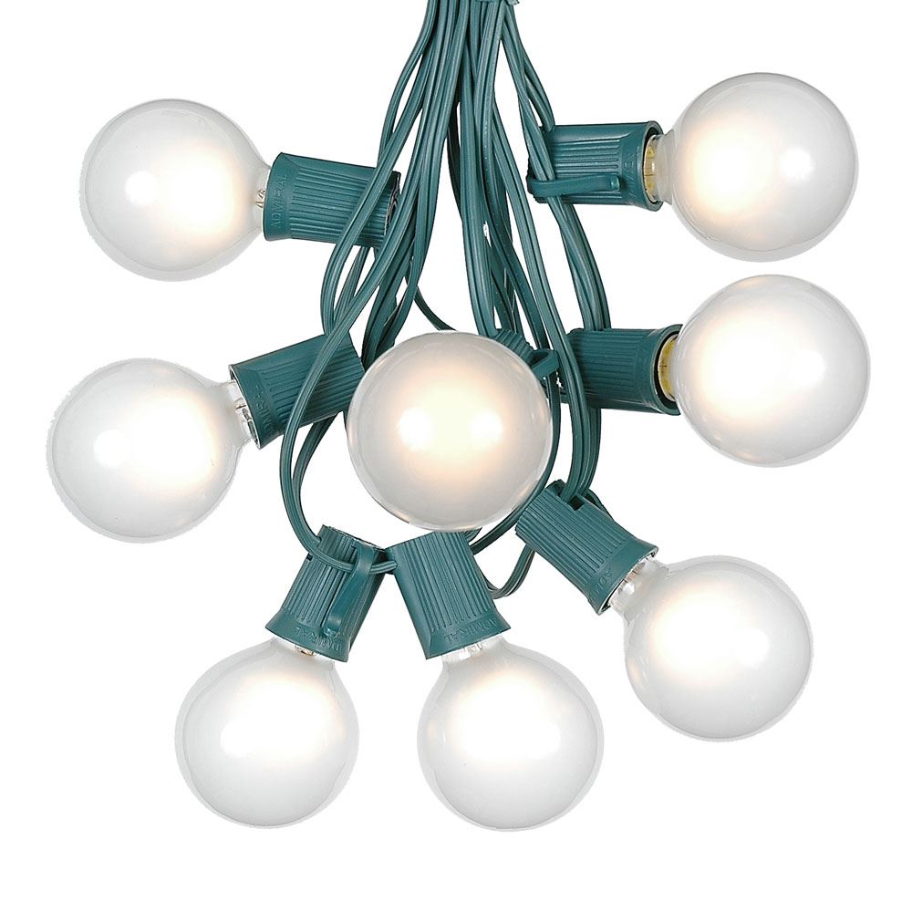 Frosted White G50 Globe/Round Outdoor String Light Set on Green Wire ...