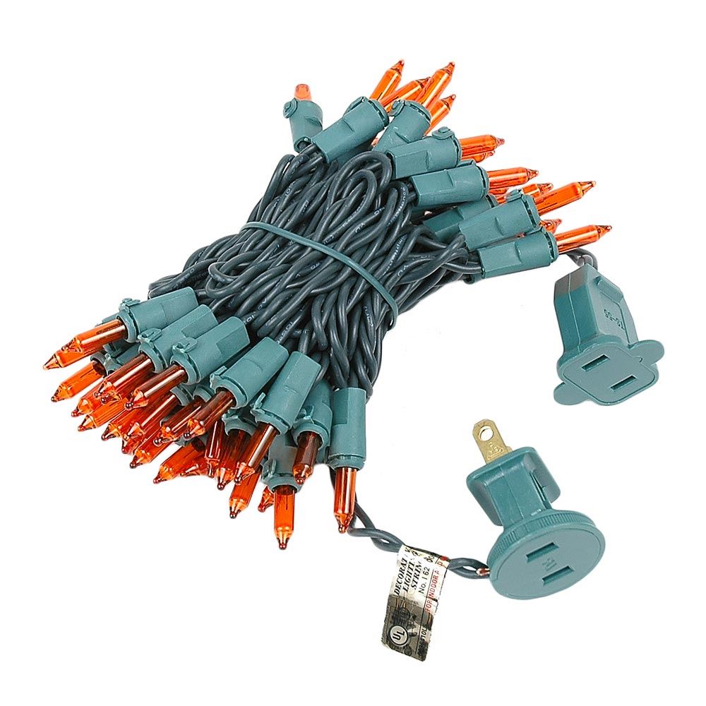 Amber/Orange Christmas Mini Light Set 50 Light Green Wire 11 Feet Long ...