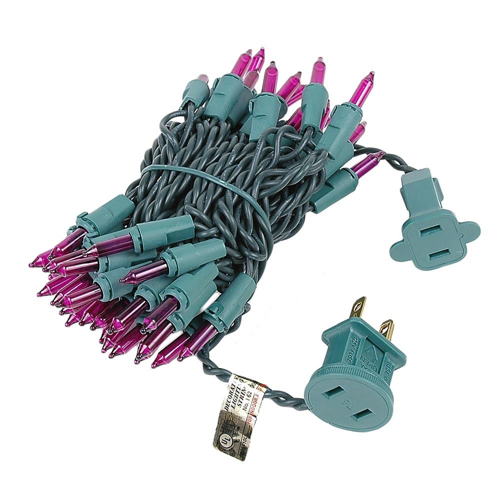 Purple Christmas Mini Light Set 50 Light Green Wire 11 Feet Long ...