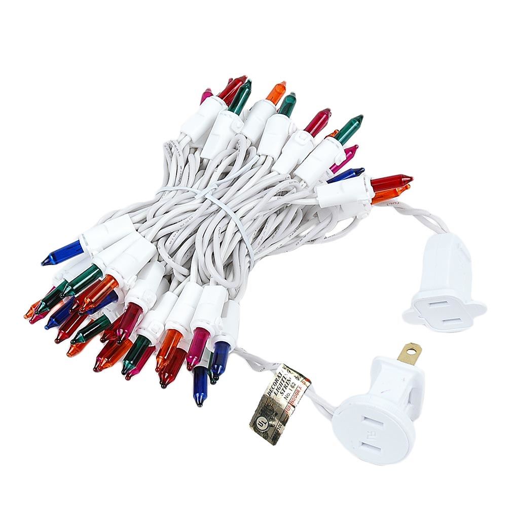 Multi Christmas Mini Light Set 50 Light White Wire 11 Feet Long ...