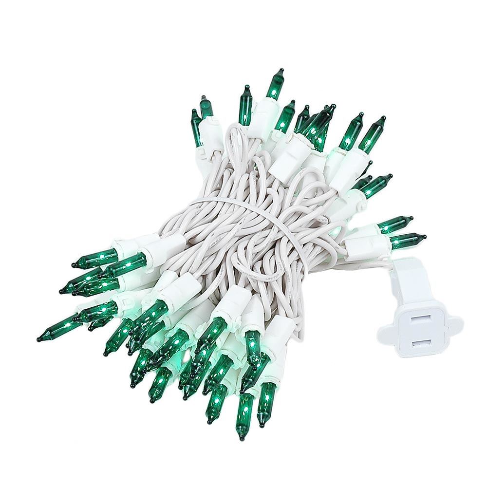 Green Christmas Mini Light Set 50 Light White Wire 11 Feet Long ...