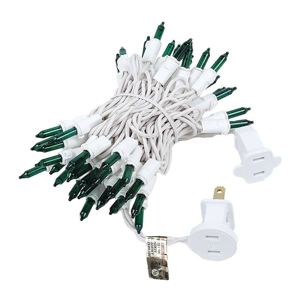 Green Christmas Mini Light Set 50 Light White Wire 11 Feet Long ...