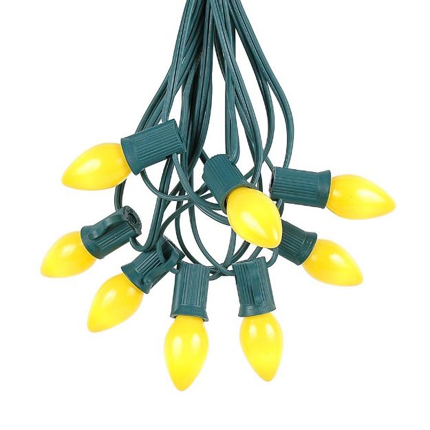 Yellow Ceramic C7 Outdoor String Light Set on Green Wire - Novelty ...