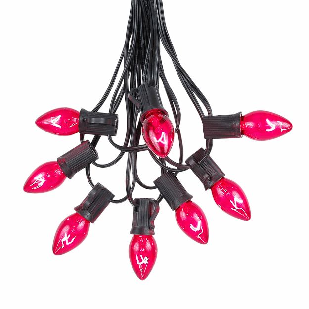 100 Pink C7 Christmas Light Set on Black Wire - Novelty Lights ...