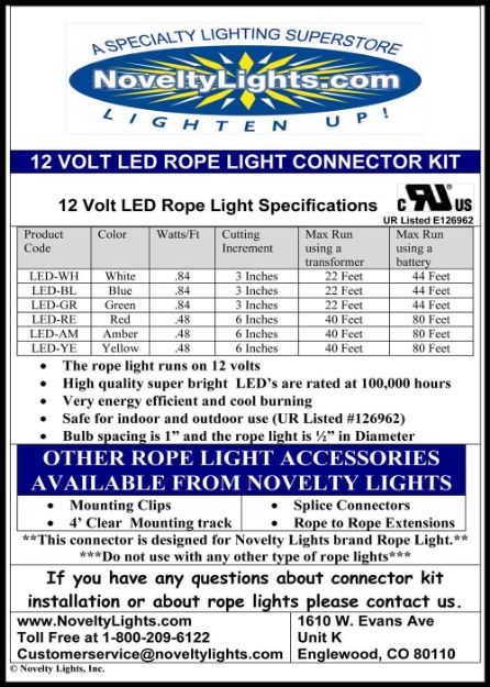 Custom Cut Amber Low Voltage 12V LED Rope Light Kit 1/2" - Novelty ...