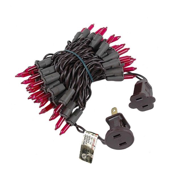 Pink Christmas Mini Lights Set 50 Light Brown Wire 11 Feet - Novelty ...