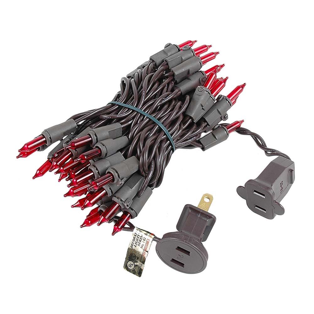 Red Christmas Mini Lights Set 50 Light Brown Wire 11 Feet - Novelty ...