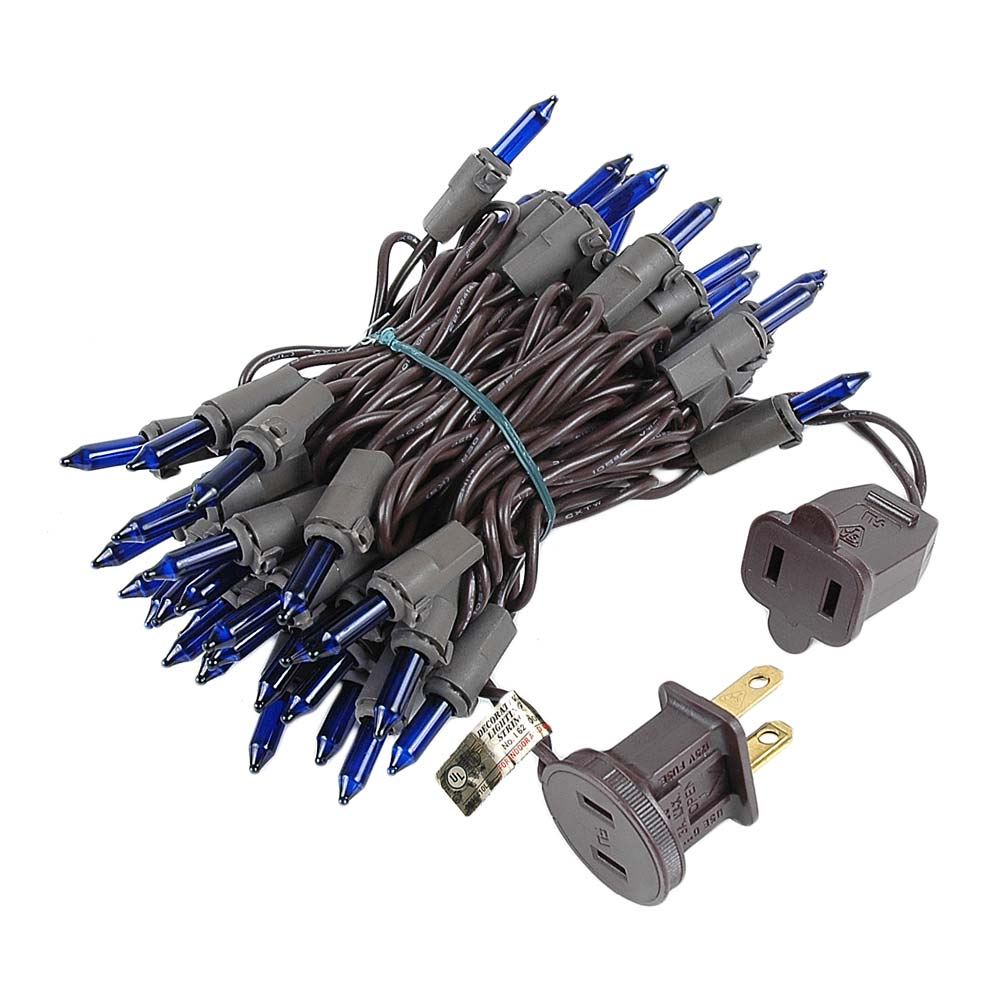 Blue Christmas Mini Lights Set 50 Light Brown Wire 11 Feet - Novelty ...