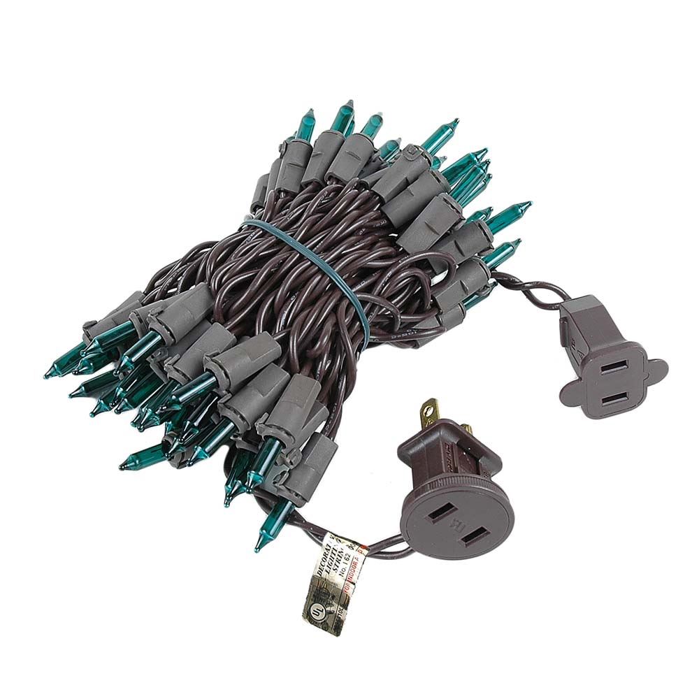 Green Christmas Mini Lights Set 50 Light Brown Wire 11 Feet - Novelty ...