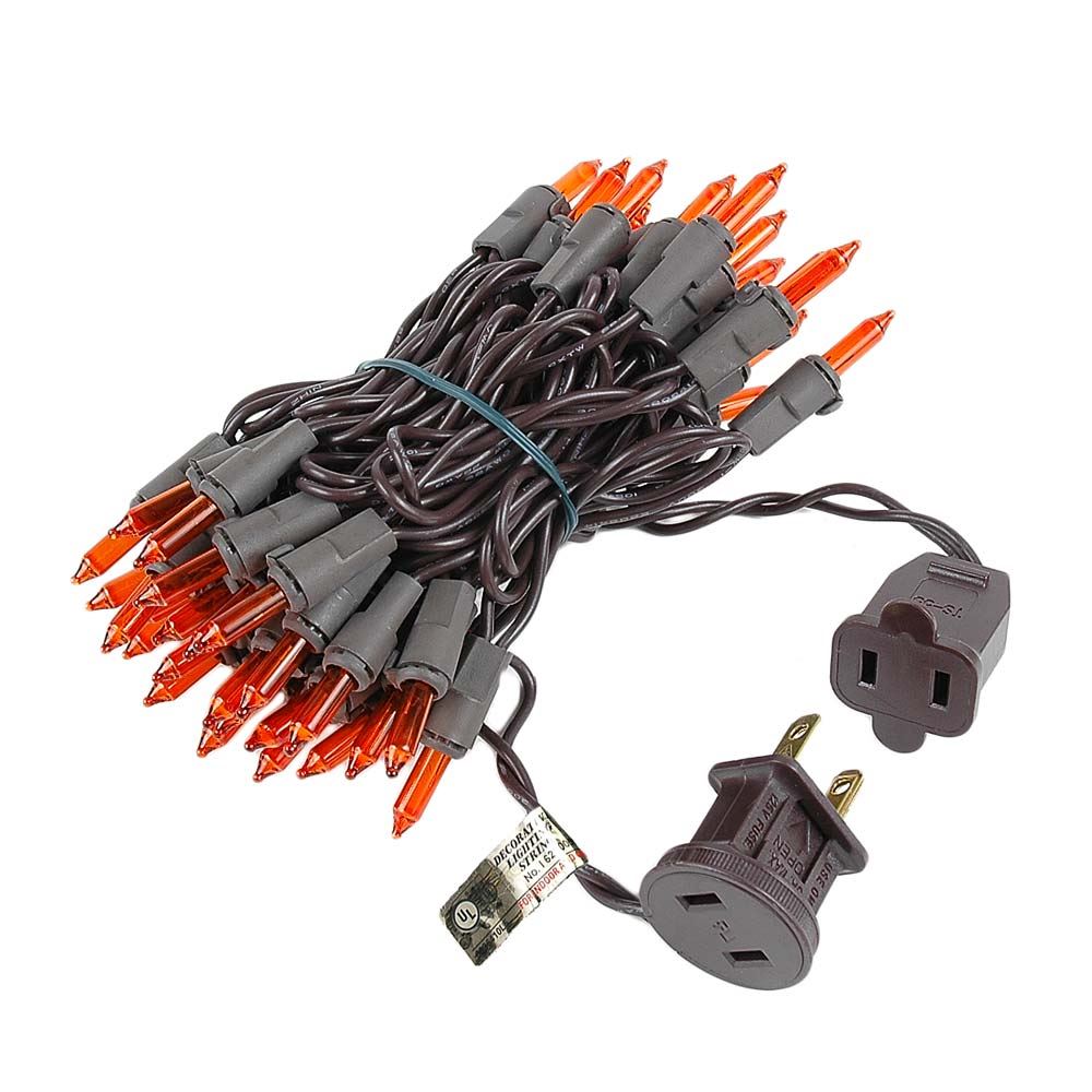 Amber / Orange Christmas Mini Lights Set 50 Light Brown Wire 11 Feet ...