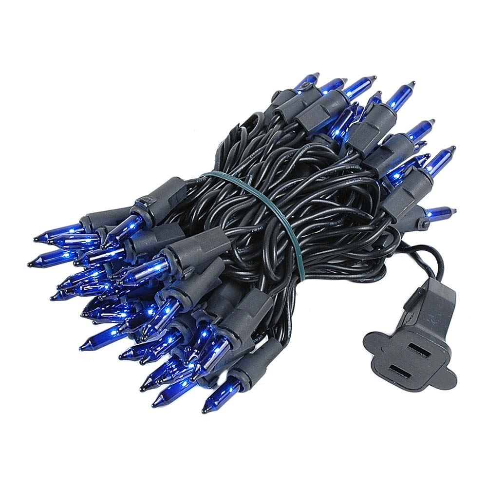Blue Christmas Mini Lights Set 50 Light Black Wire 11 Feet - Novelty ...