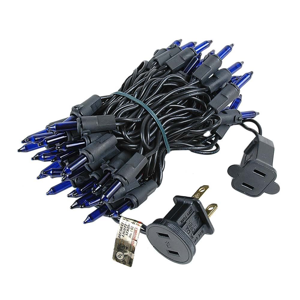 Blue Christmas Mini Lights Set 50 Light Black Wire 11 Feet - Novelty ...