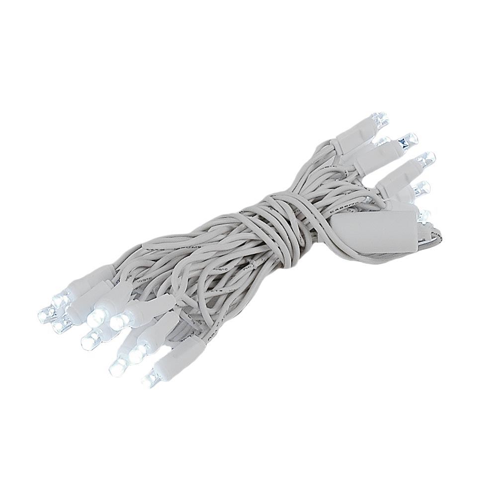 20 Light Pure White LED Christmas Light Set Non-Connectable White Wire ...