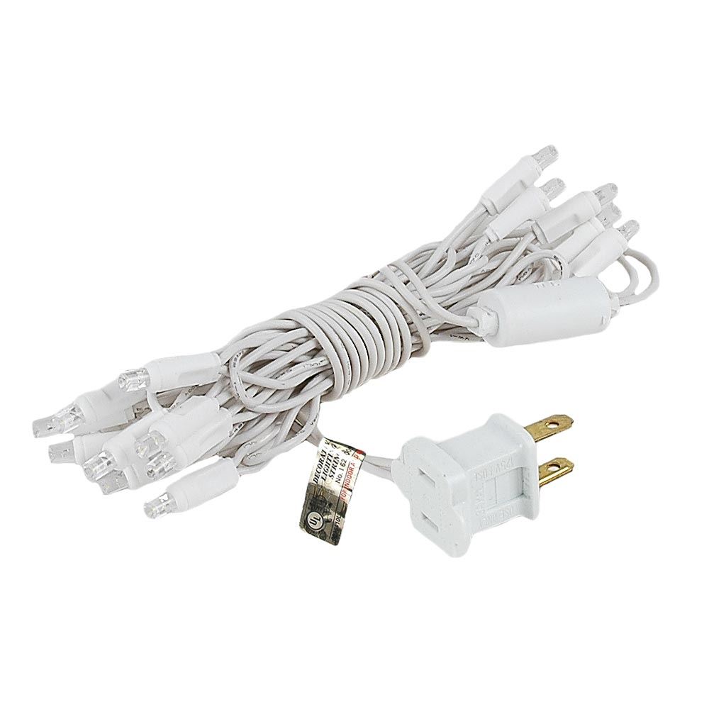 20 Light Pure White LED Christmas Light Set Non-Connectable White Wire ...