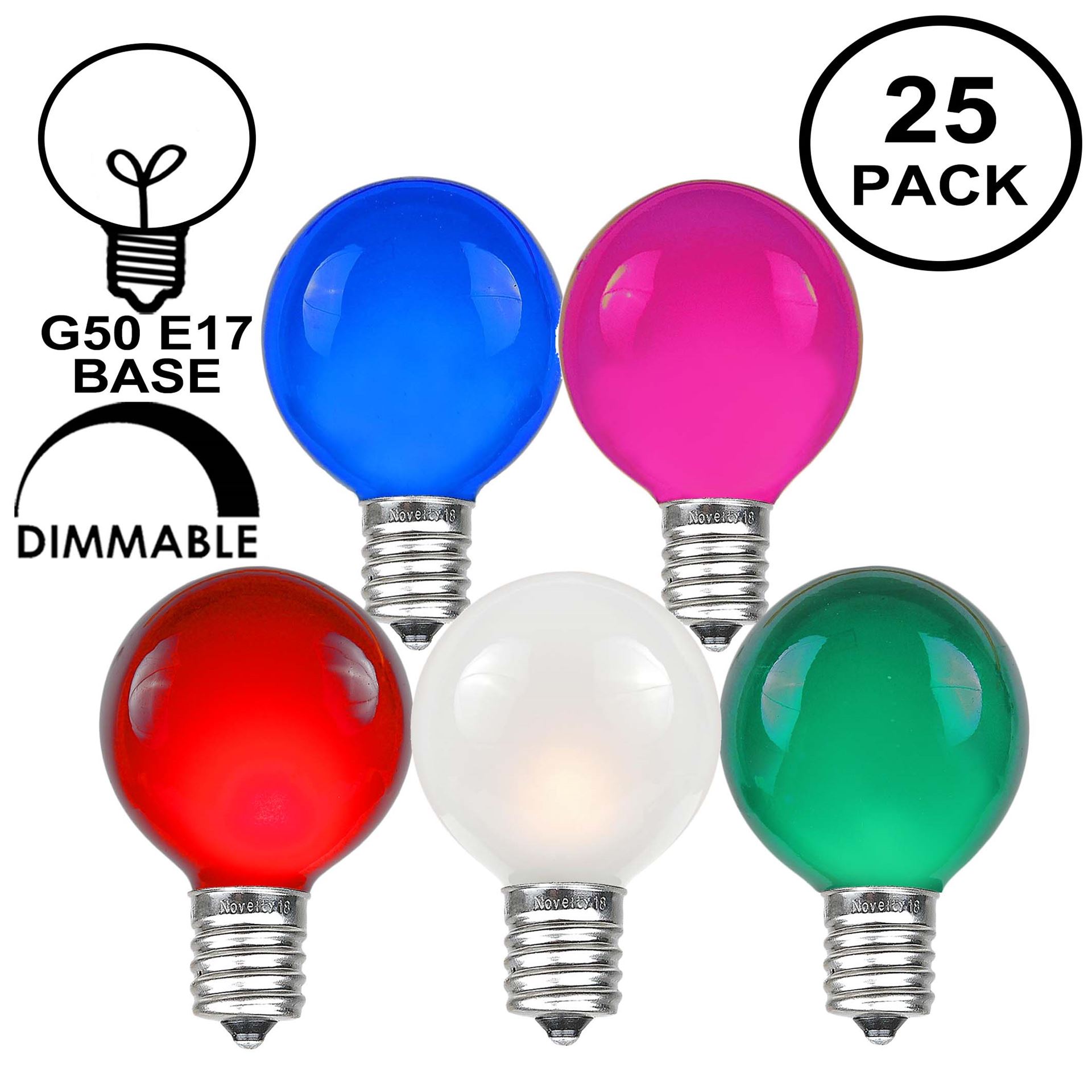 Assorted Satin G50 7 Watt Replacement Bulbs 25 Pack -Novelty Lights ...