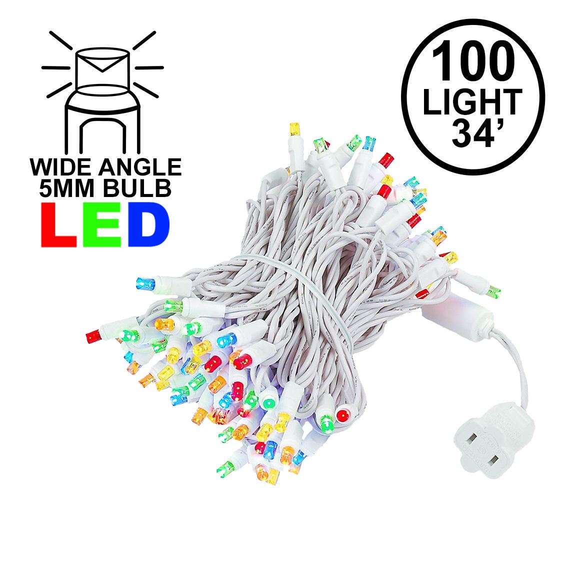 Wide Angle Multi Assorted 100 Bulb LED Christmas Lights Sets on White ...