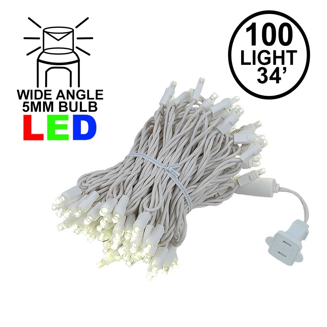Wide Angle Warm White 100 Bulb LED Christmas Lights Sets on White ...