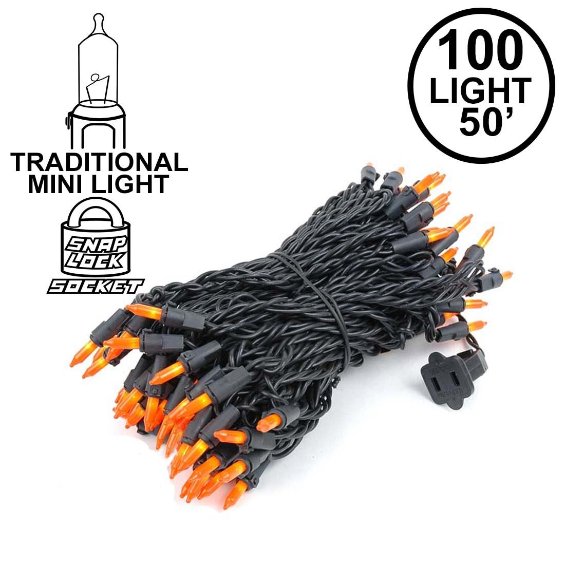 Frosted Orange Christmas Mini Lights Set 100 Light Black Wire 50 Feet ...