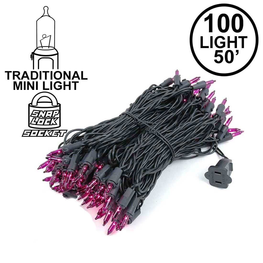 Purple Christmas Mini Lights Set 100 Light Black Wire 50 Feet - Novelty ...