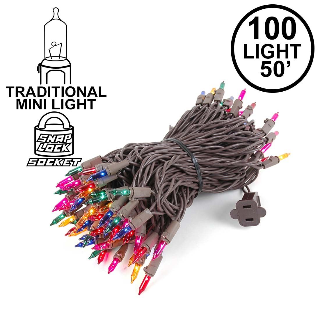 Multi Christmas Mini Lights Set 100 Light Brown Wire 50 Feet - Novelty ...