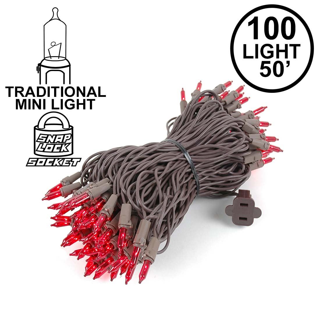 Red Christmas Mini Lights Set 100 Light Brown Wire 50 Feet - Novelty ...