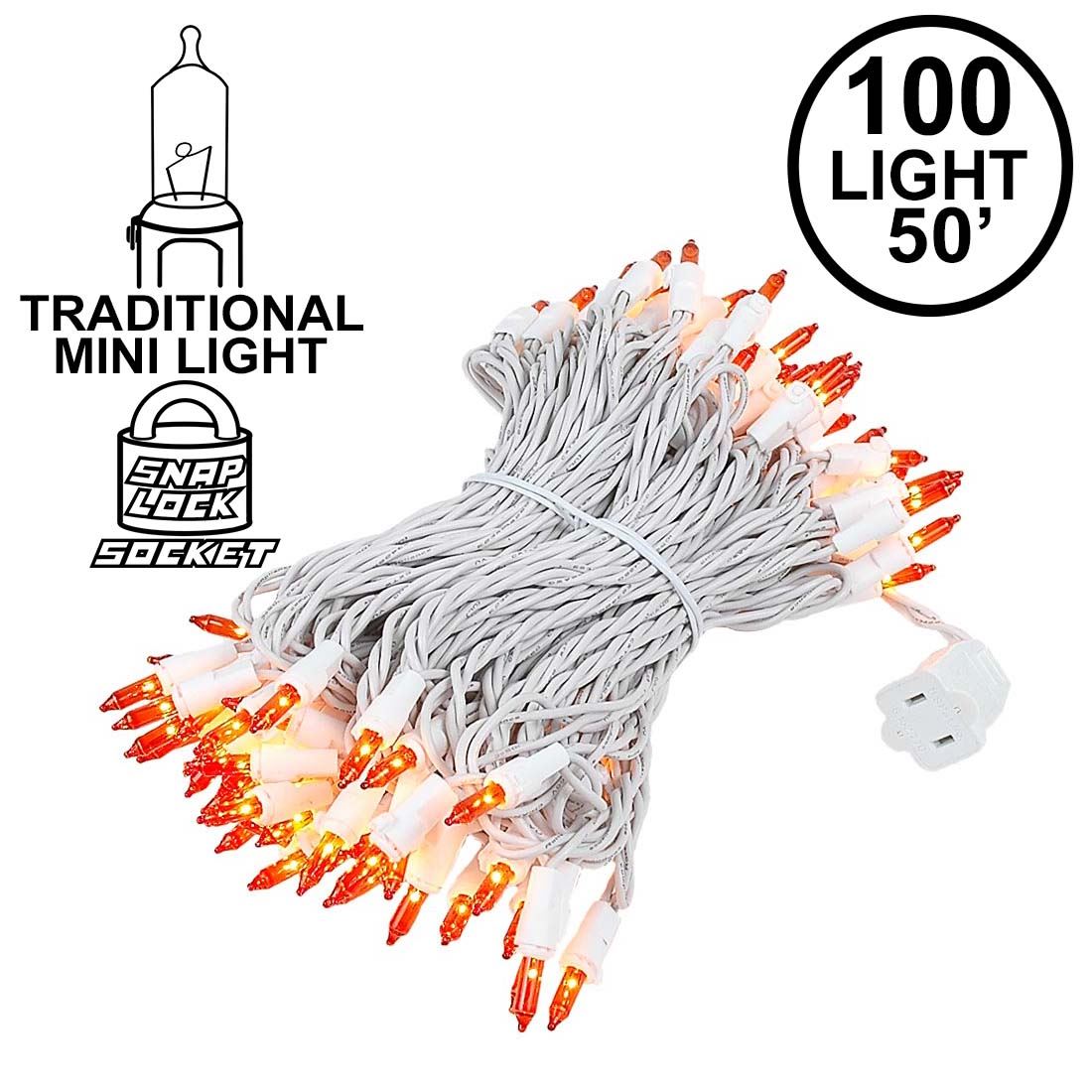 Orange (amber) Christmas Mini Lights on White White - Novelty Lights ...