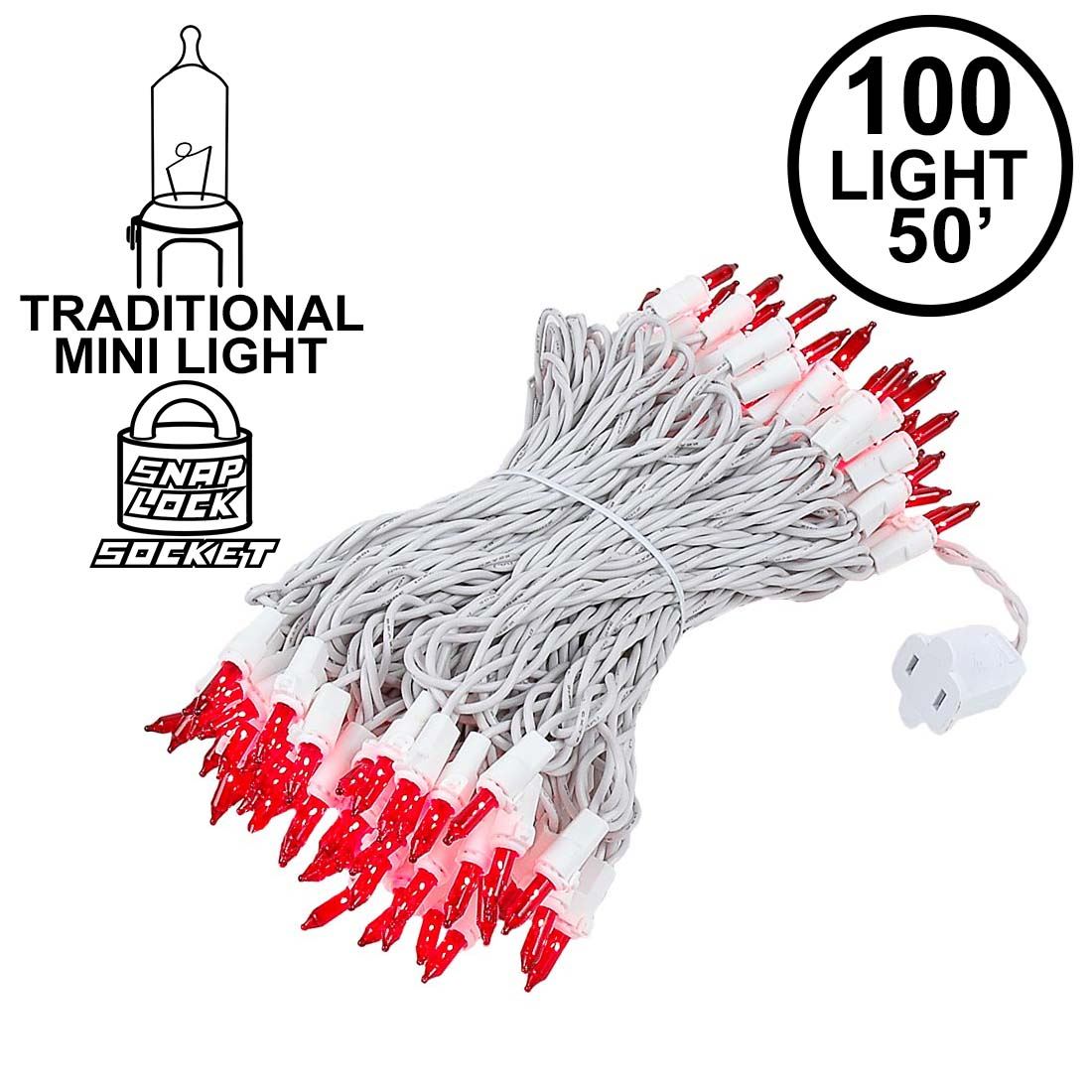 Red Christmas Mini Lights on White White - Novelty Lights IncNovelty ...