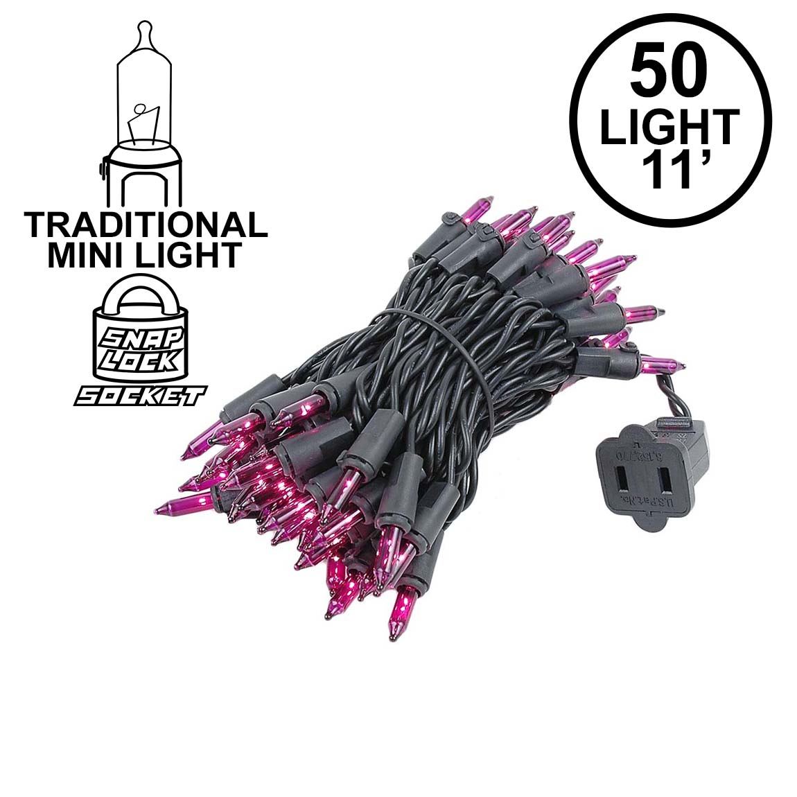 Purple Christmas Mini Lights Set 50 Light Black Wire 11 Feet - Novelty ...
