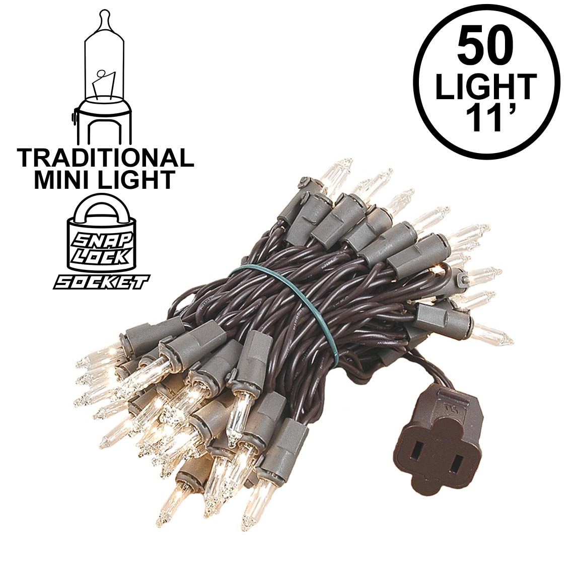 Clear Christmas Mini Lights Set 50 Light Brown Wire 11 Feet - Novelty ...