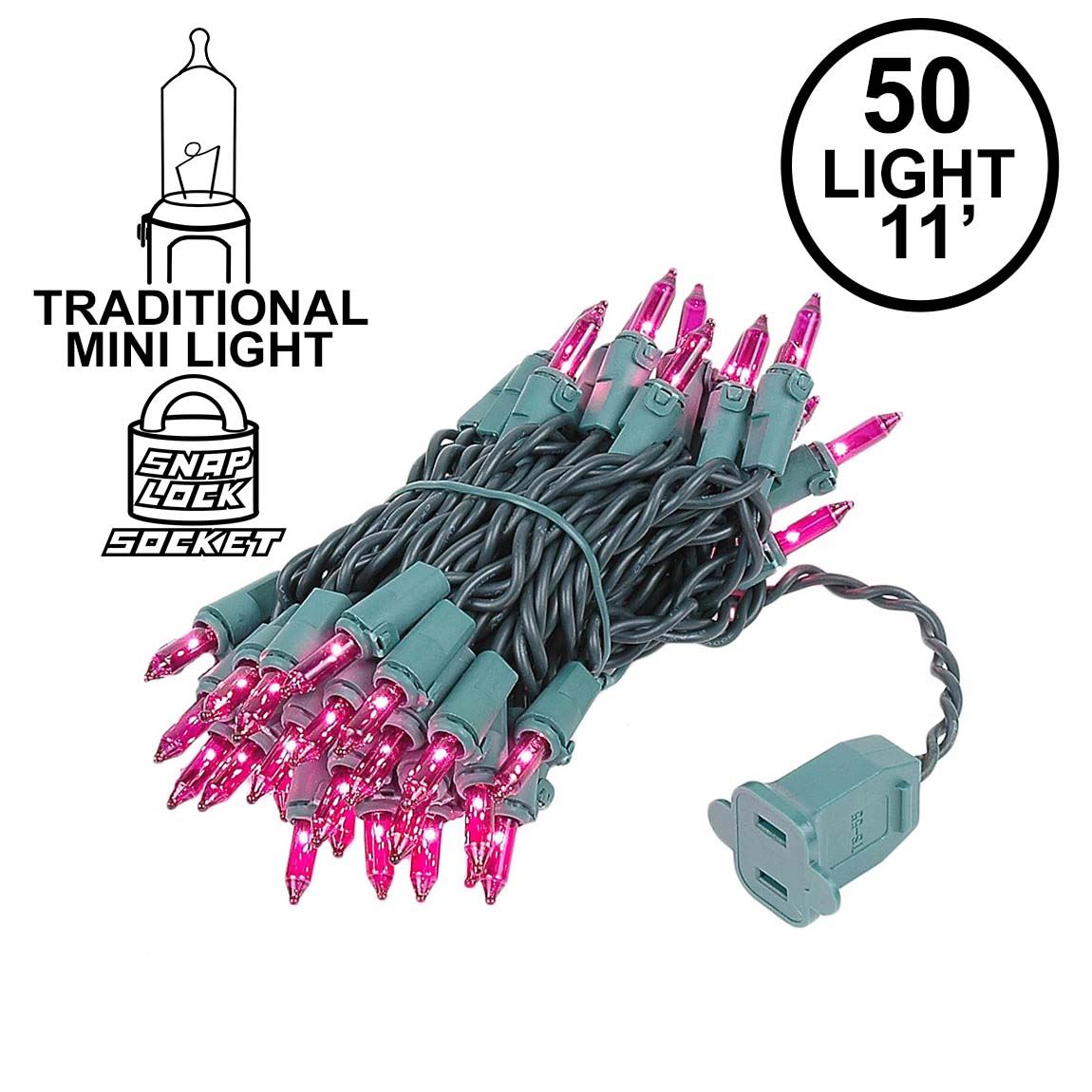 Purple Christmas Mini Light Set 50 Light Green Wire 11 Feet Long ...