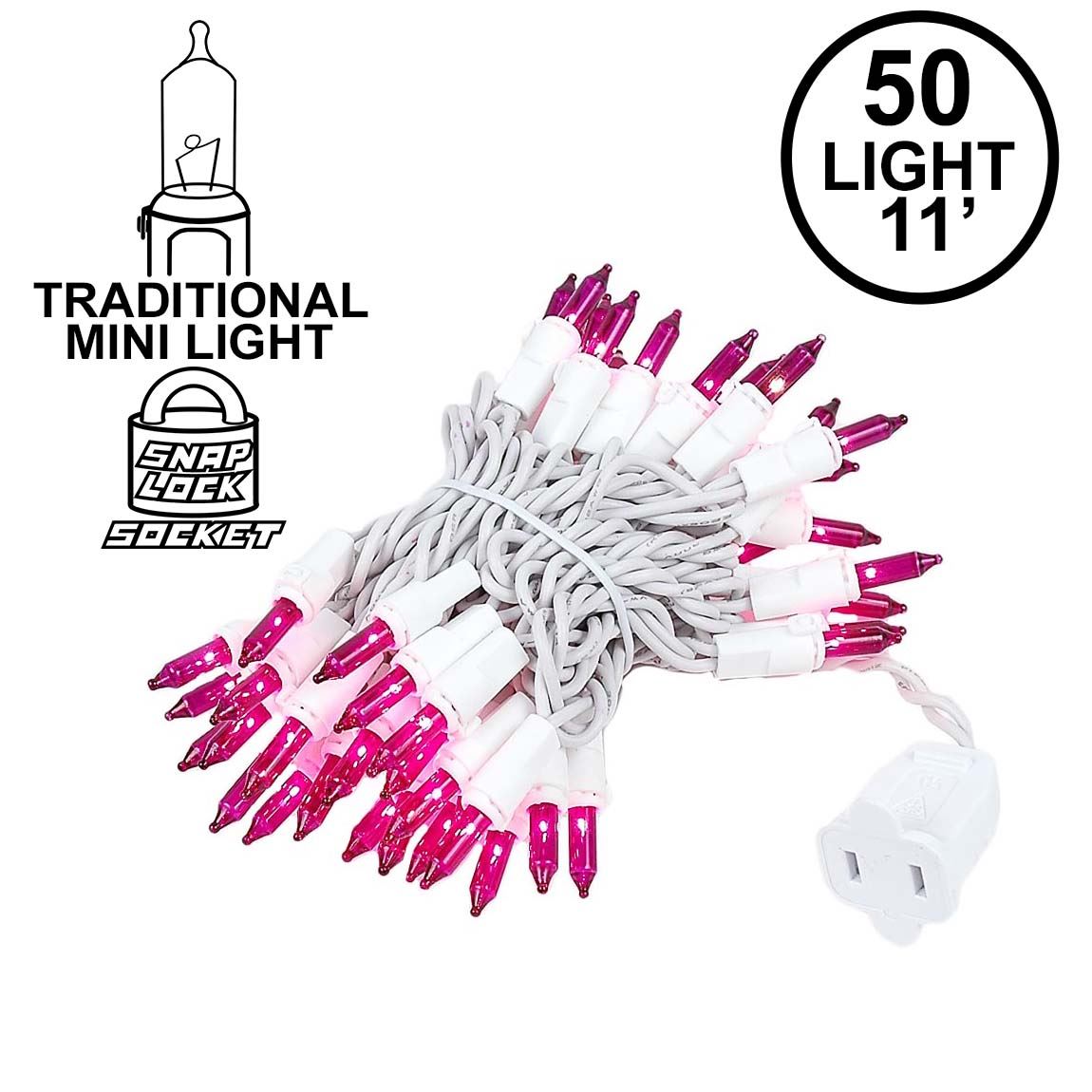 Purple Christmas Mini Light Set 50 Light White Wire 11 Feet Long ...