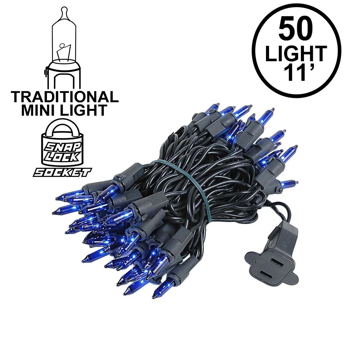 Blue Christmas Mini Lights Set 50 Light Black Wire 11 Feet - Novelty ...