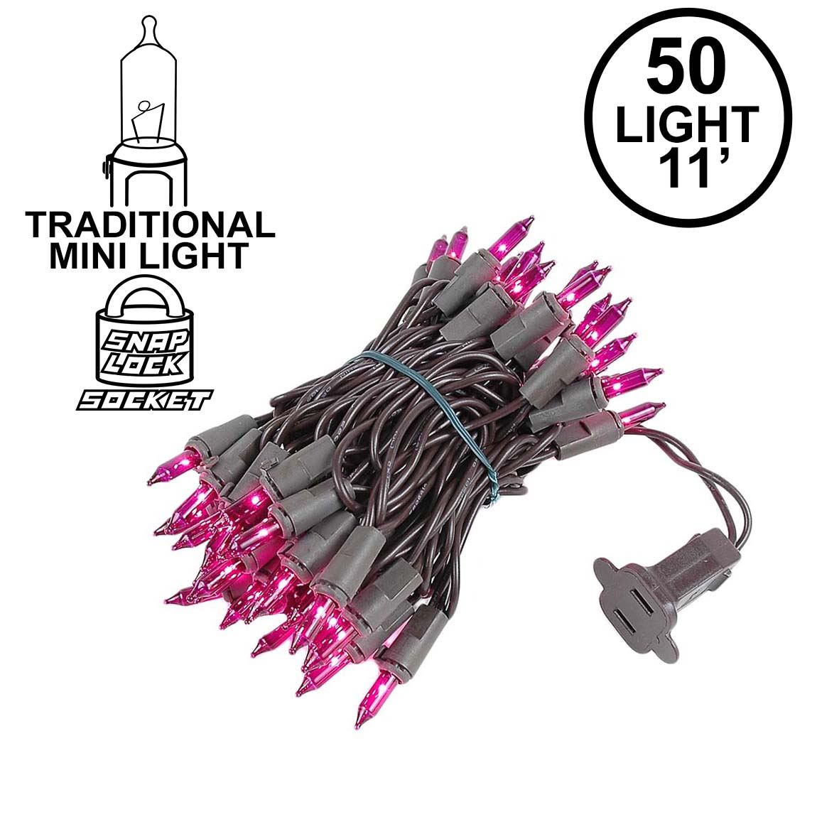 Purple Christmas Mini Lights Set 50 Light Brown Wire 11 Feet - Novelty ...