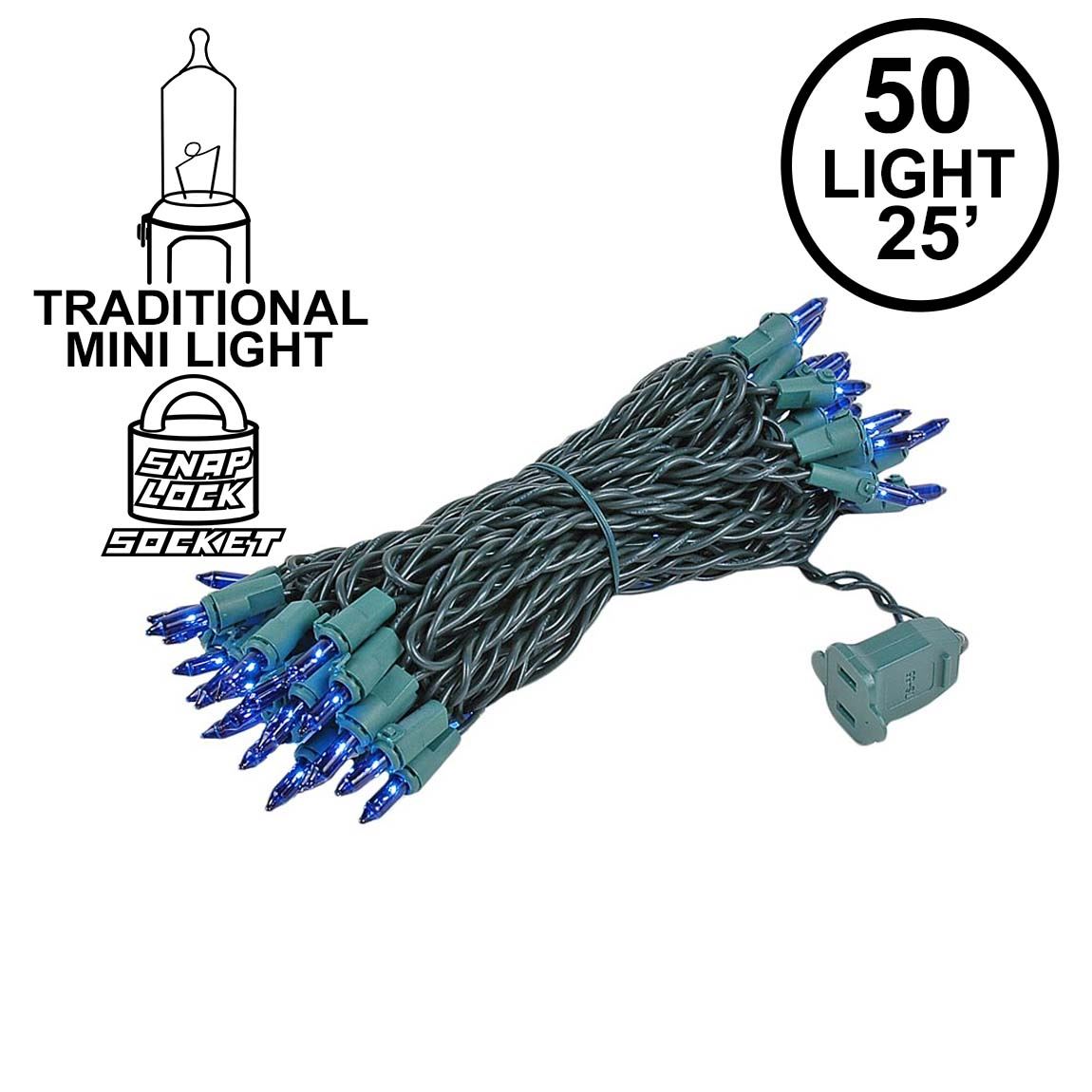 Blue Christmas Mini Light Set 50 Light Green WireNovelty Lights | LED ...