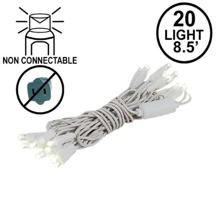 20 Light Pure White LED Christmas Light Set Non-Connectable White Wire ...