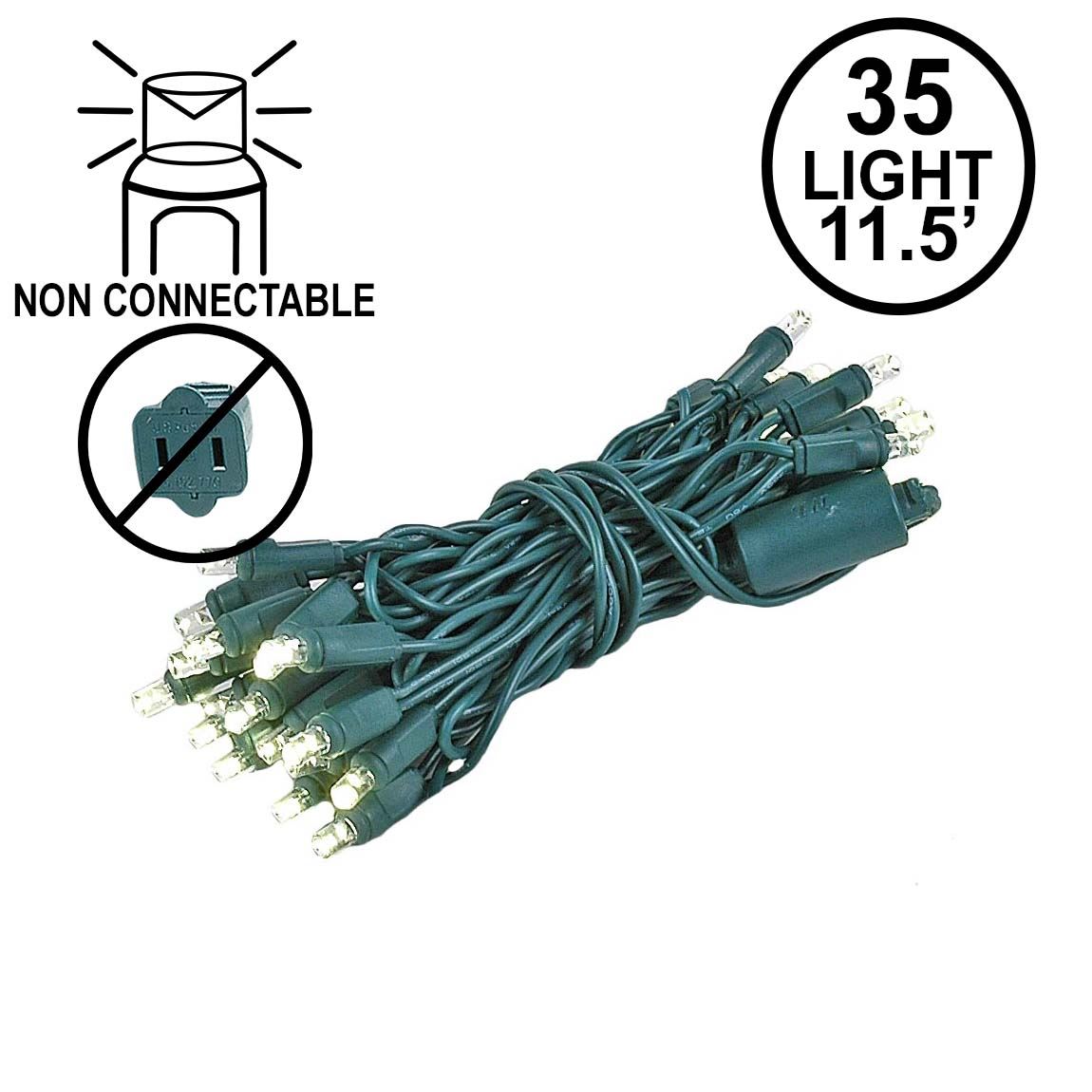 35 Light Warm White LED Christmas Light Set Non-Connectable Green Wire ...