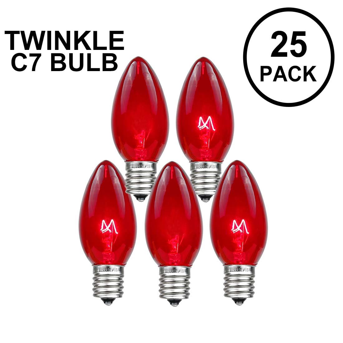 25 Pack of Red C7 Random Twinkling Replacement Lamps - Novelty Lights ...
