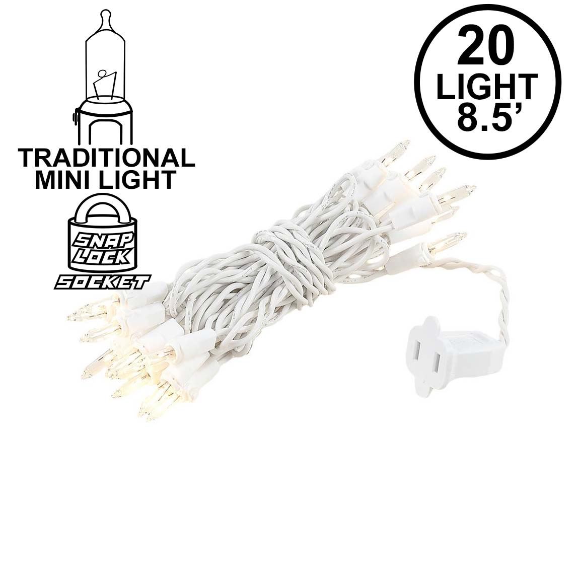 Christmas Mini Light Sets 20 Light White Wire Clear BulbNovelty Lights ...