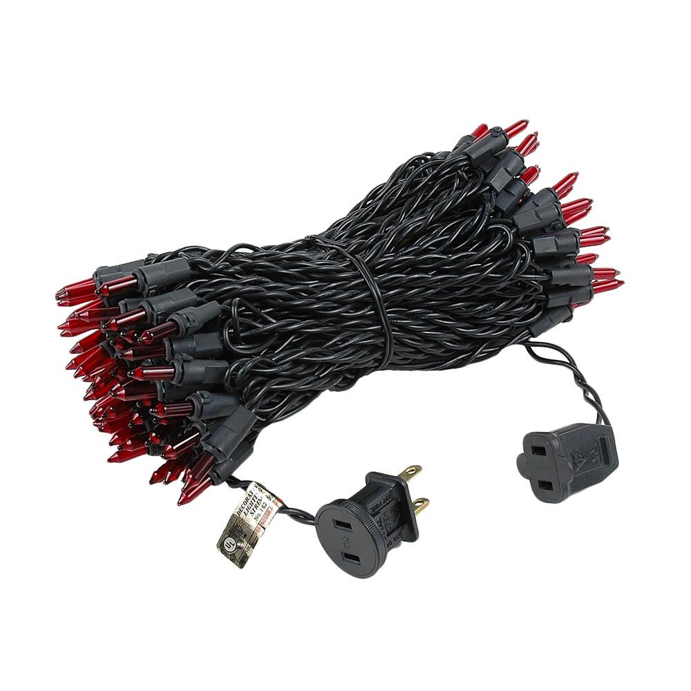Red Christmas Mini Lights Set 100 Light Black Wire 50 Feet - Novelty ...