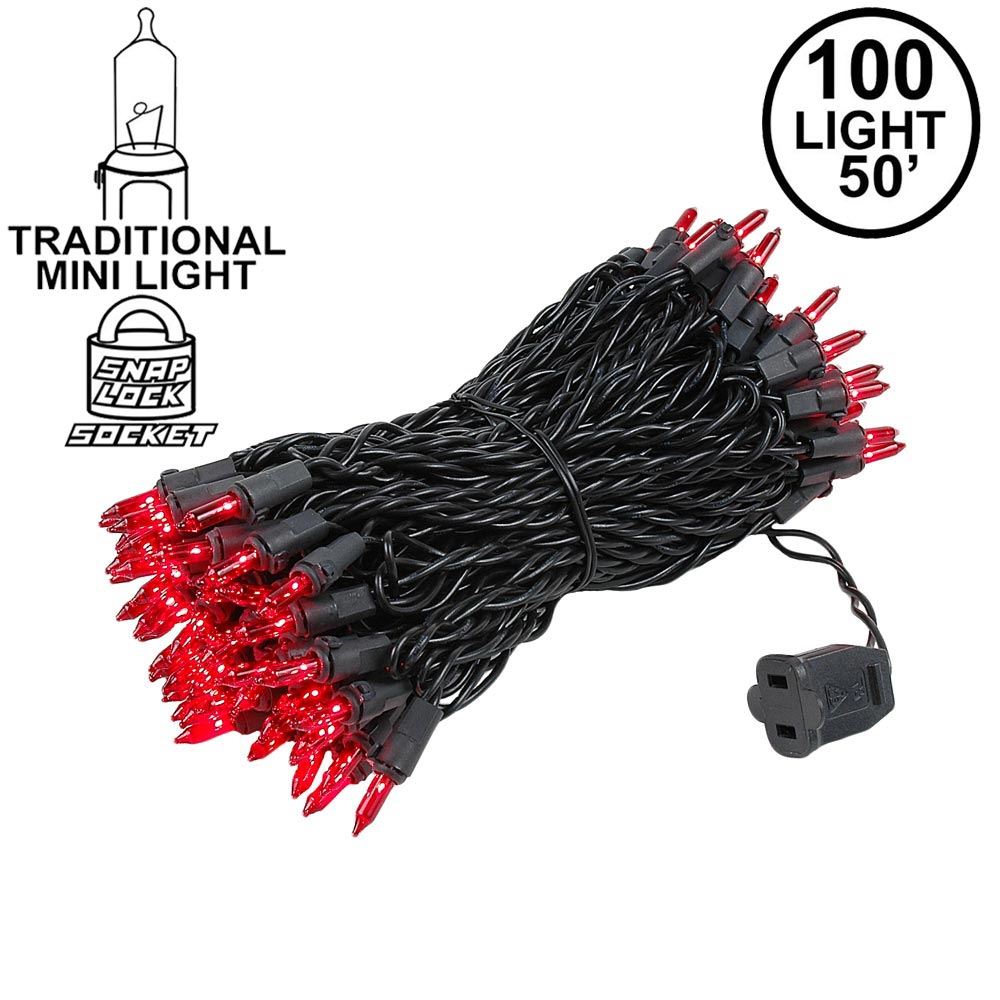 Red Christmas Mini Lights Set 100 Light Black Wire 50 Feet - Novelty ...