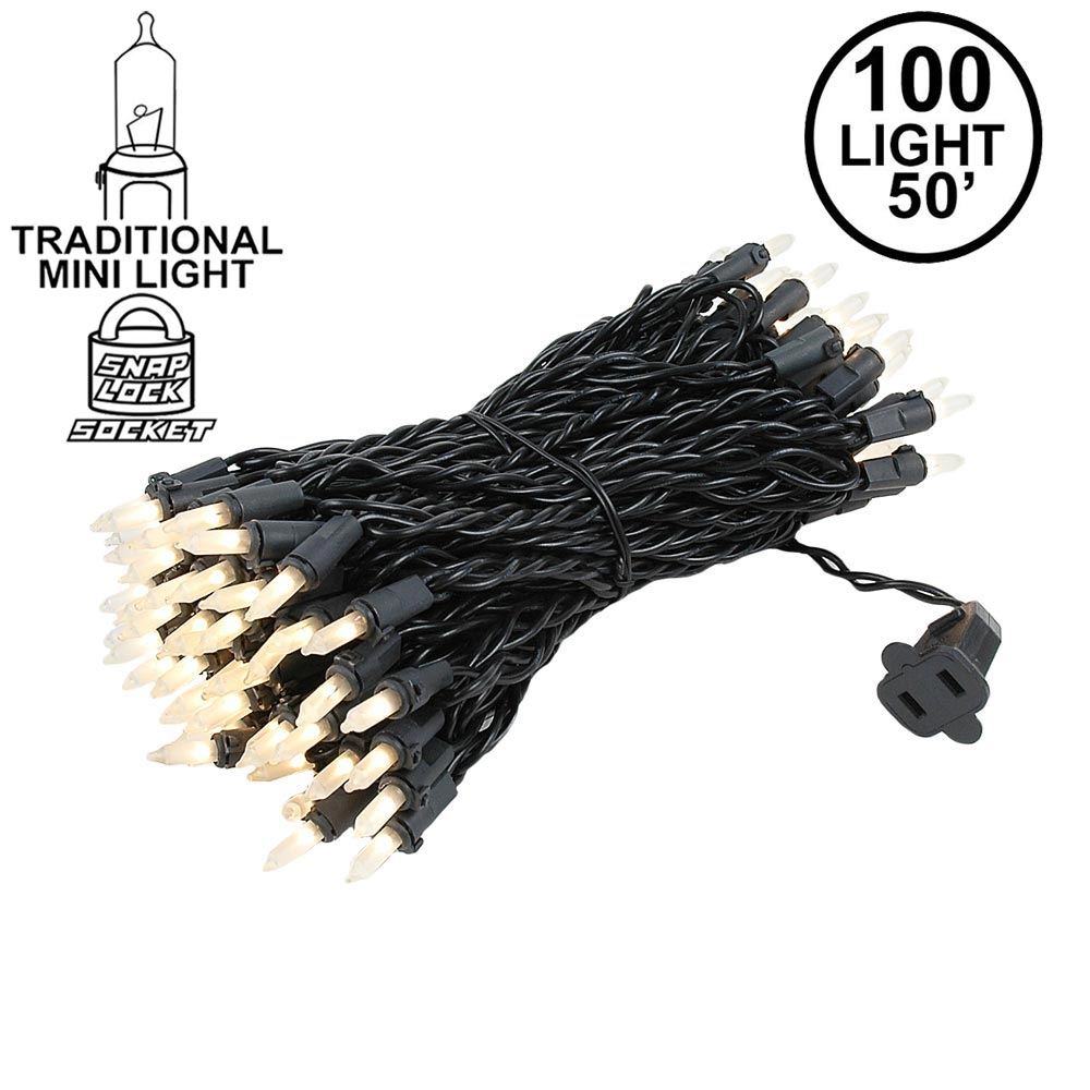 frosted whiteChristmas Mini Lights Set 100 Light Black Wire 50 Feet ...